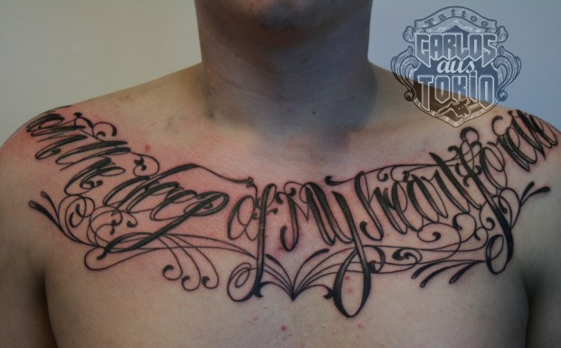 Chest Piece Lettering Tattoos